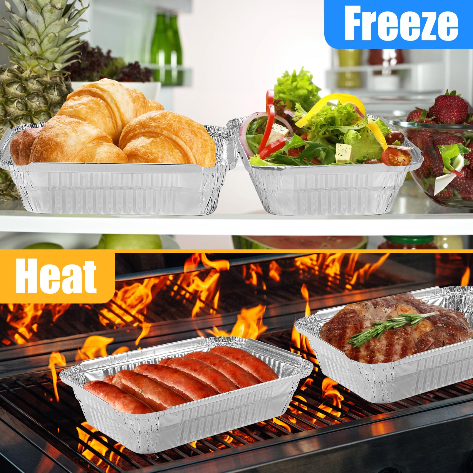 IJRPLM 50 Pack Foil Pans with Lids,2.25 LB Aluminum Pans with Lids,Foil Food Containers,Disposable Takeout Pans For Catering Baking Takeout-50 Pans and 50 Cardboard Covers(8.5"×6")