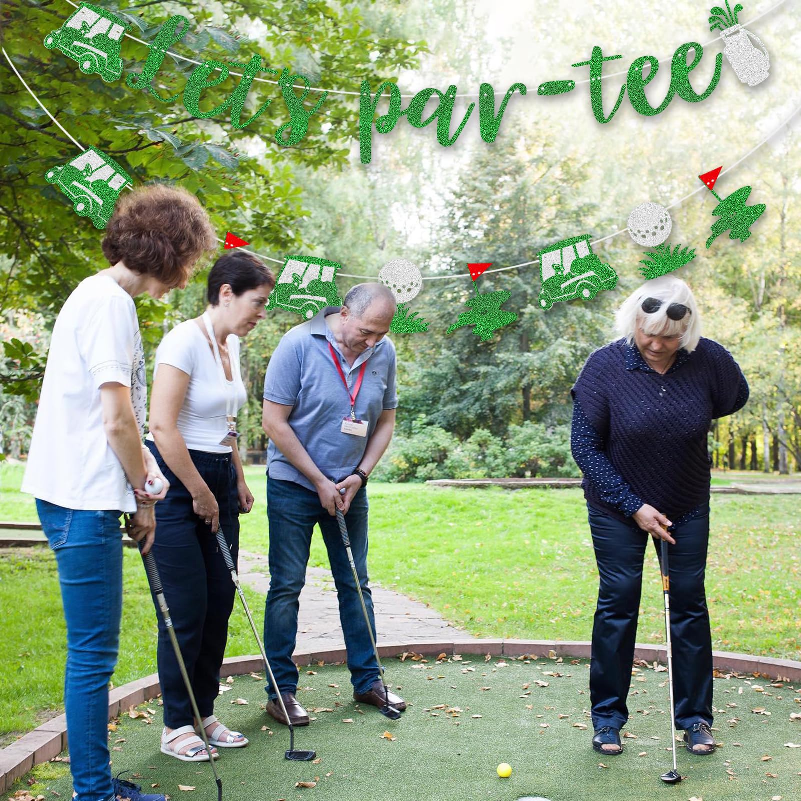 Generic Let's Par Tee Banner, Tee Banner Golf Themed Birthday Party Decoration, Golf Themed Retirement Party Decorations,Green Glitter