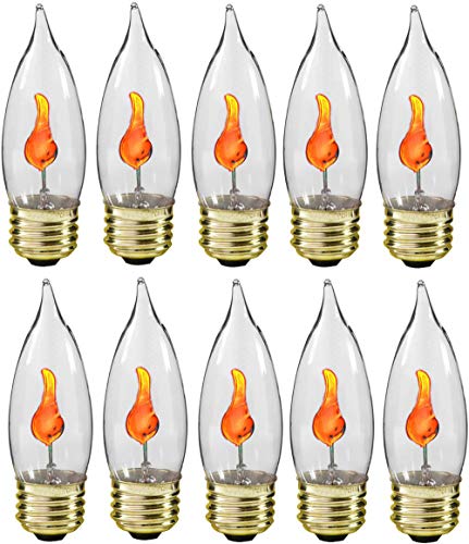 Creative Hobbies® 3 Watt Flicker Flame Light Bulb - Flame Shaped, Flickering Orange Glow for Unique Ambience - E26 Standard Base, Box of 10