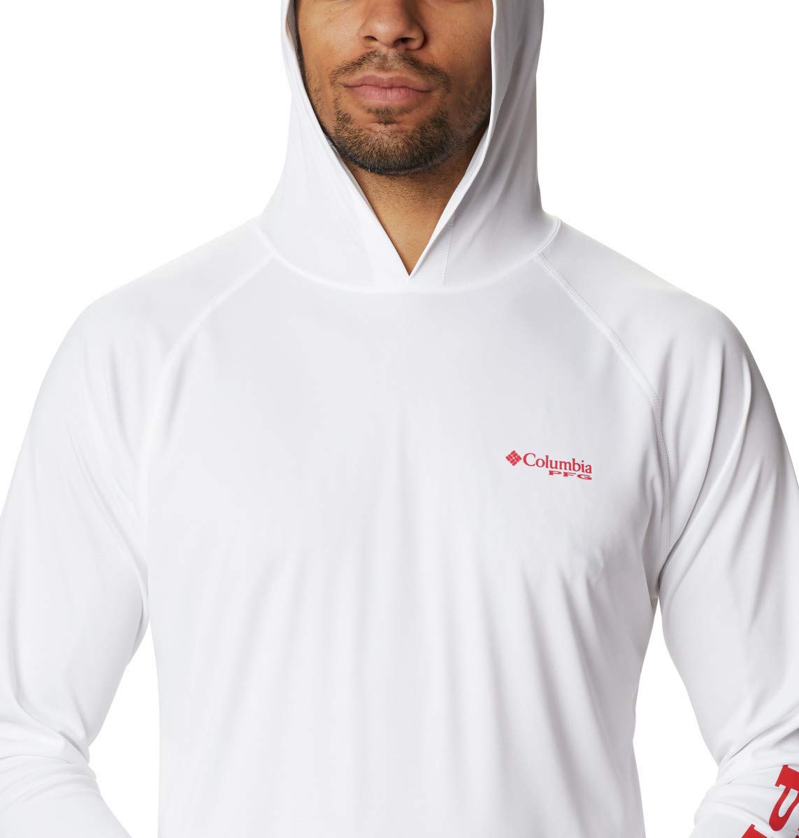 Columbia Men's Terminal Tackle Hoodie, White/Red Spark Logo, Medium