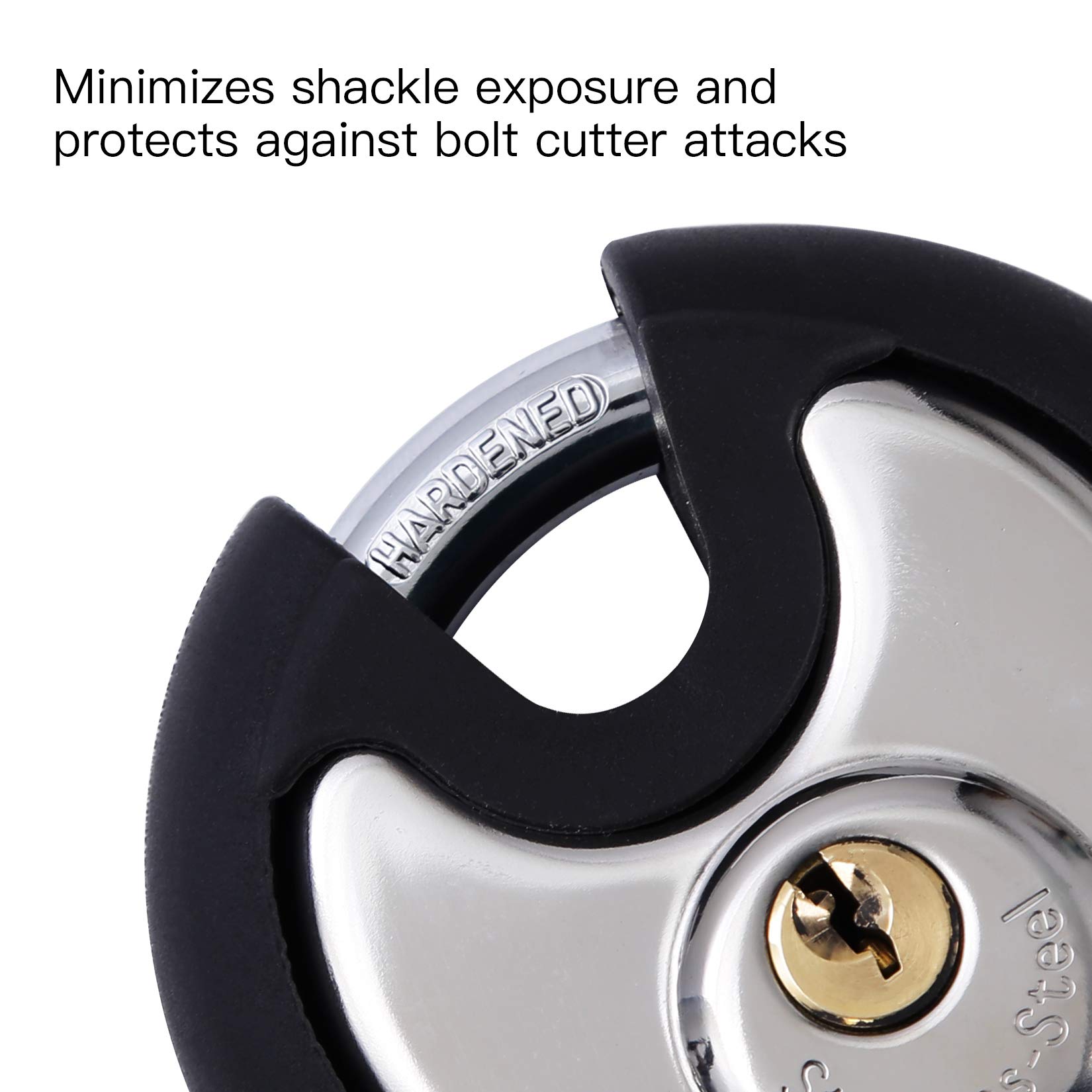 DAYGOS Outdoor Padlock for Storage Unit, Waterproof Stainless Steel Disc Lock with Rubber Bumper for Sheds,Gate and Fence, Heavy Duty Discus Keyed Pad Lock (3/8-Inch Shackle)