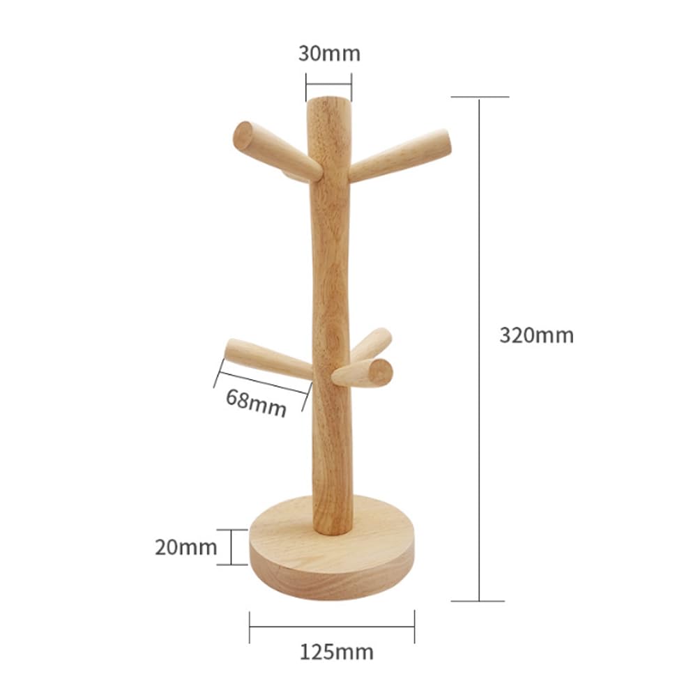 TUPANDY Mug Holder Wooden Mug Rack Tree with 6 Hooks Coffee Cup Organizer Stand Wood Mug Hanger Stand for Display Coffee Mugs Glasses and Cups for Kitchen Dinnerware Storage, FBA-HYYU66899