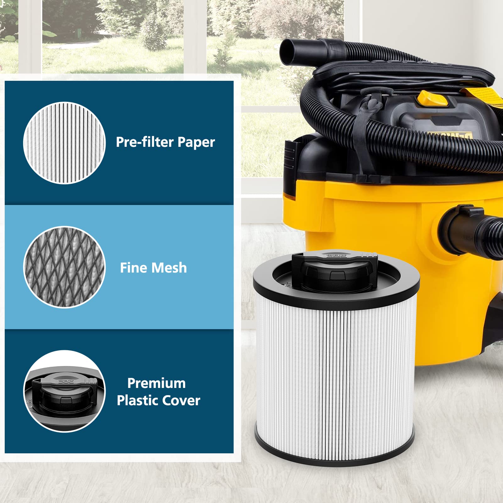 DXVC6910 Cartridge Filter Replacement for DEWALT Wet/Dry Vac Vacuum Cleaner 6-16 Gallon Filter Compatible with DeWalt DXV06P DXV09P DXV10P DXV10PL DXV10SA DXV12P DXV14P DXV16P 2 Pack