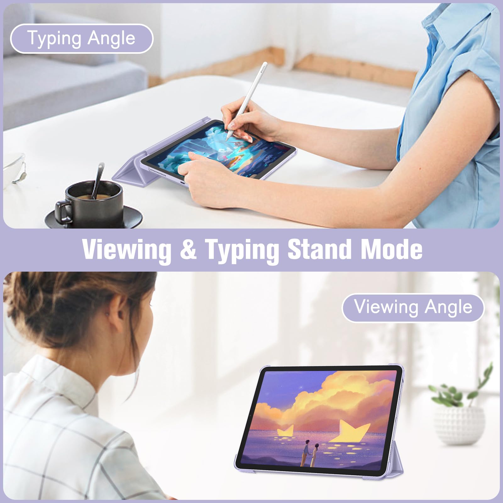 Fintie SlimShell Case for iPad Air 11-inch M2 (2024), iPad Air 5th Generation (2022) / iPad Air 4th Gen 10.9 Inch - [Magnetic Clasp] Lightweight Stand Case with Frosted Back Cover, Lilac Purple