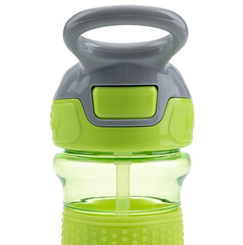Nuby Thirsty Kids Push Button Flip-it Soft Spout on The Go Water Bottle with Easy Grip Band, Green Cactus, 12 Ounce