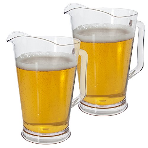 US Acrylic Bistro Clear Pitcher 64 oz Unbreakable Tritan | Set of 2 Beer Pitchers | Reusable, BPA-free, Made in the USA