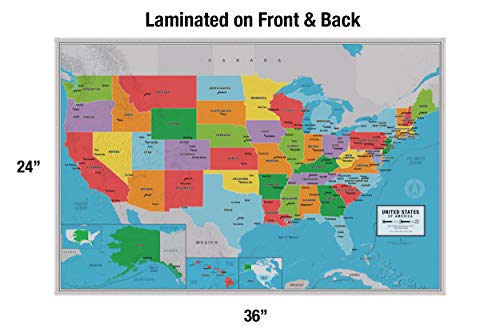 Laminated United States Scholar Map Poster | Educational Elementary School Version | Easy-to-Read Large Labels | 36โ x 24โ | Shipped in a Tube, Not Folded | Great for The Home or Classroom