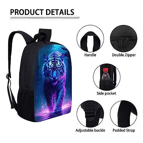 Kids Cute Animal Backpack 17 Inch Student Sturdy Comfy Padded Lightweight Personalized Tiger Backpack for Boys Girls Adjustable Straps Casual School Bookbag Basic Daypack