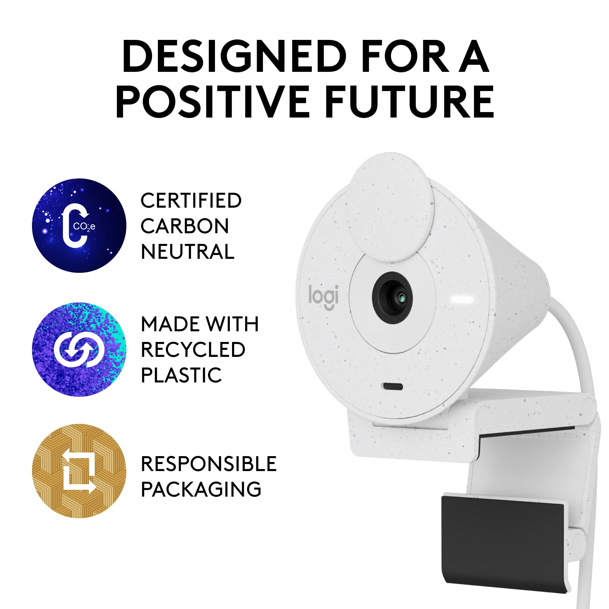 Logitech Brio 300 Full HD Webcam with Privacy Shutter, Noise Reduction Microphone, USB-C, certified for Zoom, Microsoft Teams, Google Meet, Auto Light Correction - Off White
