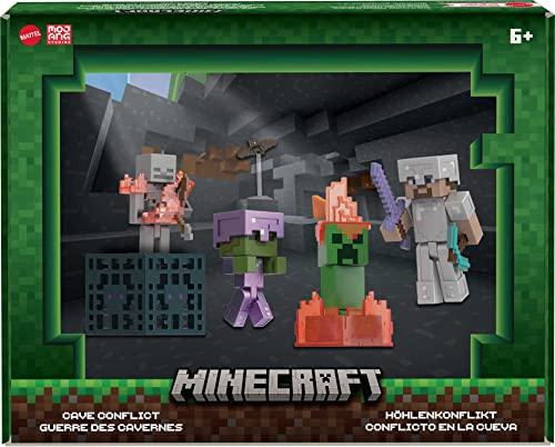 Mattel Minecraft Toys | Story Pack with 4 Action Figures and Accessories | Cave Conflict with Steve and Skeleton | Collectible Gift for Kids (Amazon Exclusive)