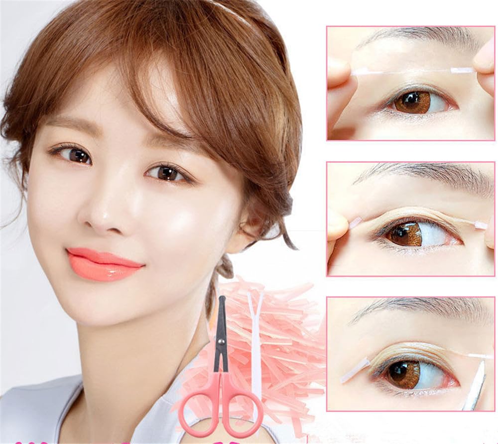 Double eyelid tape Eyelid Tape Invisible Eye Stickers Double Sided Tape Invisible Eyelid Lifter Strips for Hooded, Droopy, Uneven, Mono-eyelids (with Fork rods, Scissors)