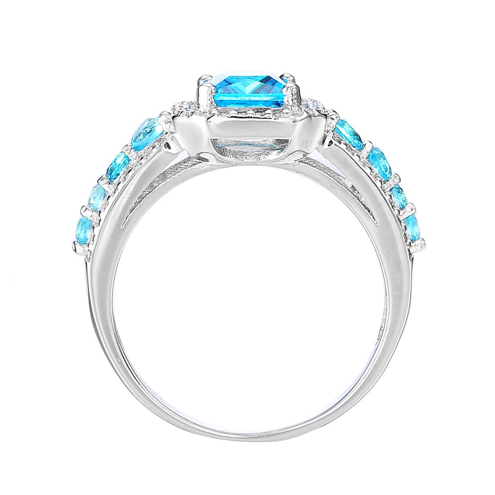 Czjewelry White Gold Plated Sky Blue Princess Cut Cz Stone Engagement Ring | Wedding Bands for Women