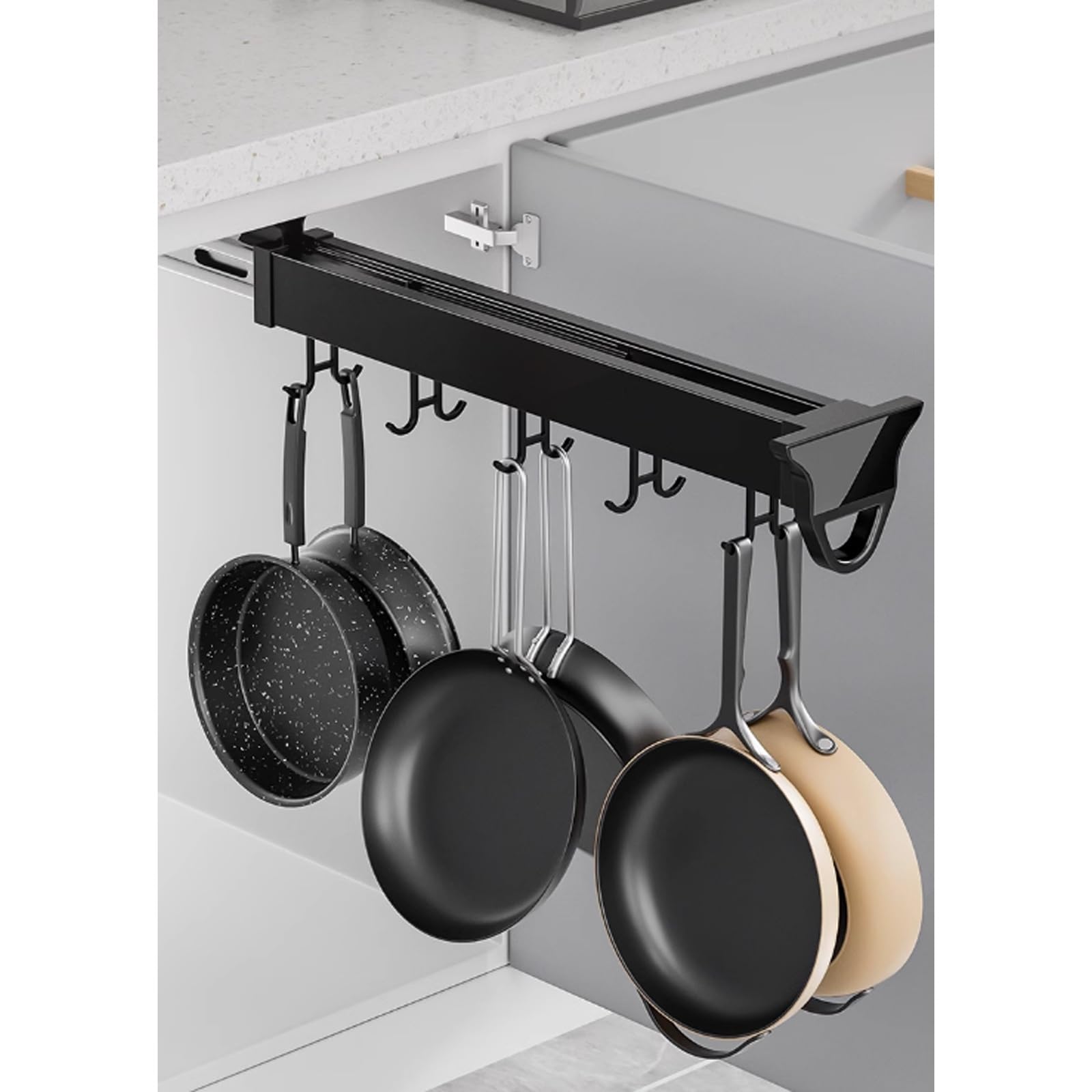 Pull Out Mop Broom Holder & Organizer Tool Racks with 12-20 Heavy Duty Hooks Pull Out Pot And Pan Organizer Multifunctional Sliding Under Cabinet Organization - Kitchen, Closet, Garage Storage ( Size