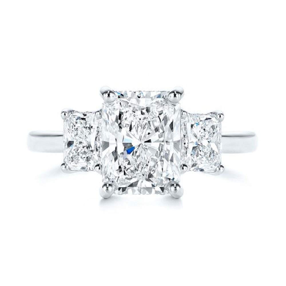 Celebrityinspired jewelry 2.50 Ct Radiant Cut Simulated Diamond Three Stone Engagement Ring 14k White Gold Plated Solid Sterling Silver (5.25)