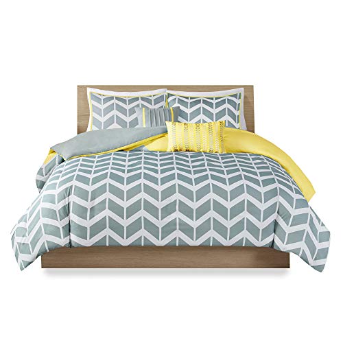 Intelligent Design ID12-234 Nadia Duvet Cover King/Cal King Size - Yellow , Chevron Duvet Cover Set – 5 Piece – Ultra Soft Microfiber Light Weight Bed Comforter Covers