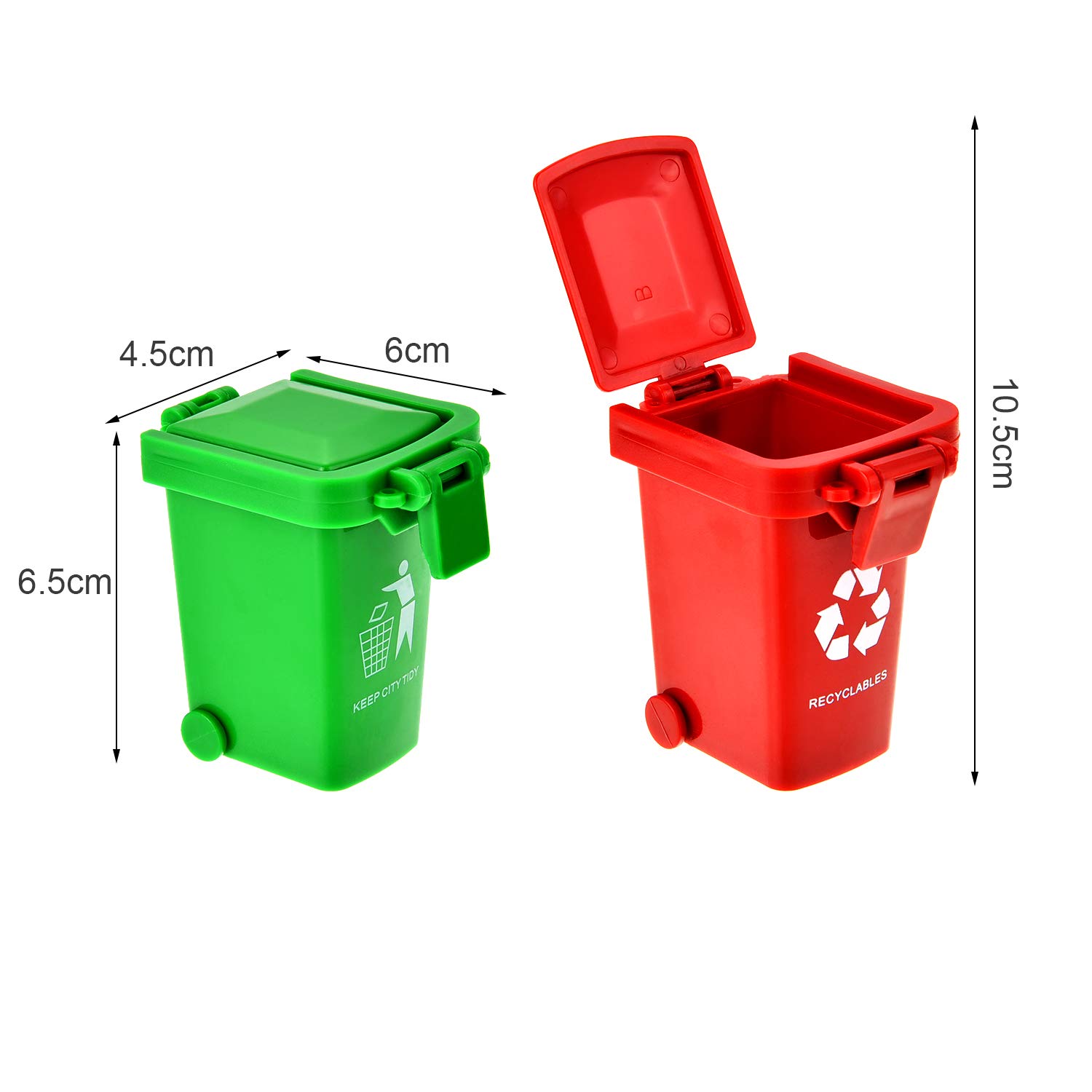 TecUnite Kids 6 Pieces Mini Trash Cans, 7.9 Gallon Capacity, ABS Material, Red, Yellow, Green Colors