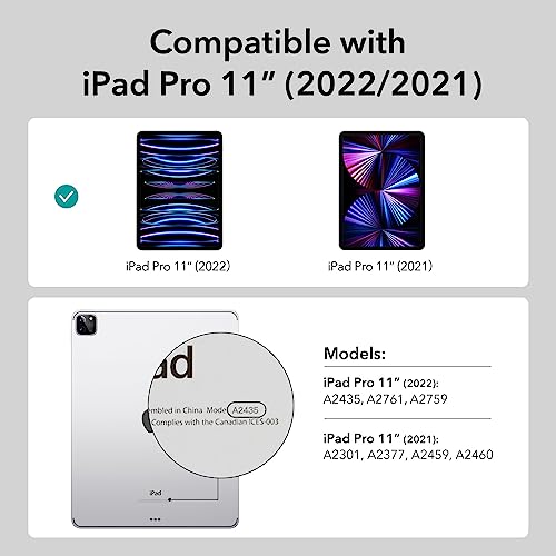 ESR for iPad Pro 11 Inch Case (2022/2021), Detachable Magnetic Cover, Smart Trifold Stand with Hard Shell Back, Pencil 2 Wireless Charging, Slim and Light, Ascend Series, Frosted Black