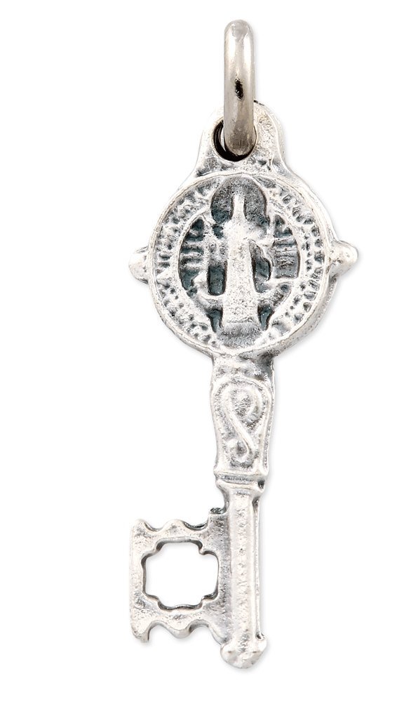 Catholica Shop Lot of 12 Silver Tone Saint St. Benedict Key of Heaven Medal Pendant Charm - 0.31" W x 0.94" L