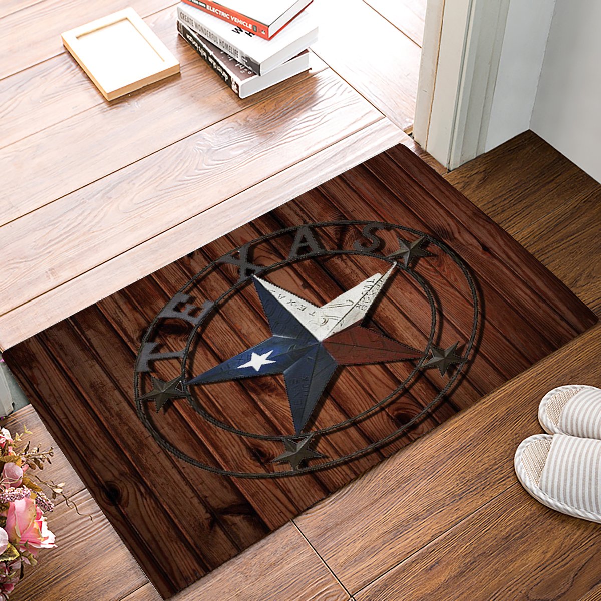 Doormat Bath Rugs Non Slip Western Texas Star Vintage Wood Board Washable Cover Floor Rug Absorbent Carpets Floor Mat Home Decor for Kitchen Bathroom Bedroom (16x24)