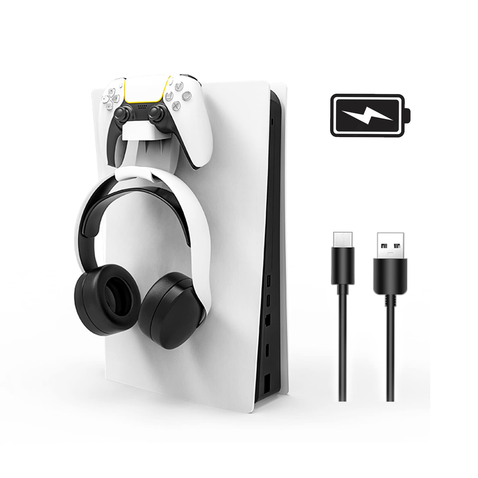 Controller Holder Charger and Headset Hanging Station, Gamepad Headphone Hanger Holder Mount, Accessories (White)
