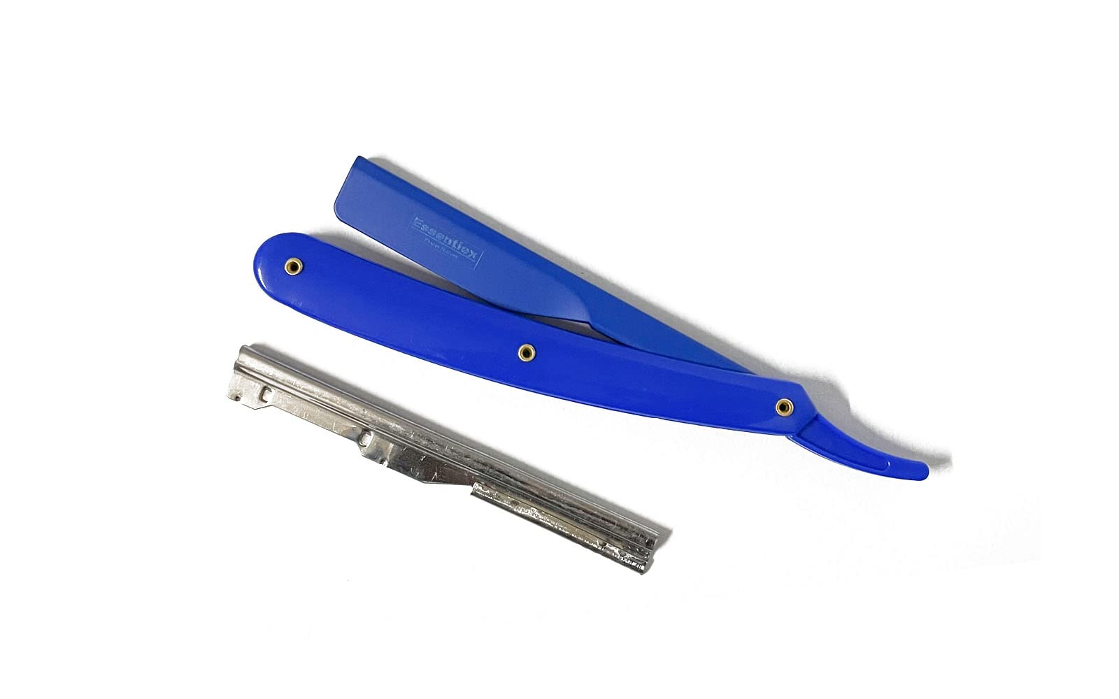 Essentiex Stright Razor Classic Stainless Steel Plastic Handy Barber Shaving Razor Single Edge Replaceable Blades with 25 Half Blades (Blue)