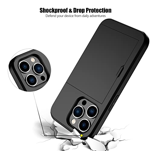Nvollnoe for iPhone 14 Pro Case with Card Holder Heavy Duty Protective Dual Layer Shockproof Hidden Card Slot Slim Wallet Case for iPhone 14 Pro for Women&Men(Black)