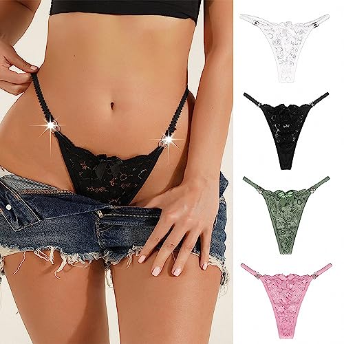 SAKVILSEC Women G-String Butterfly Embroidery Pearl G-String Low-Waist Thongs Briefs(Pink Lace,XS)