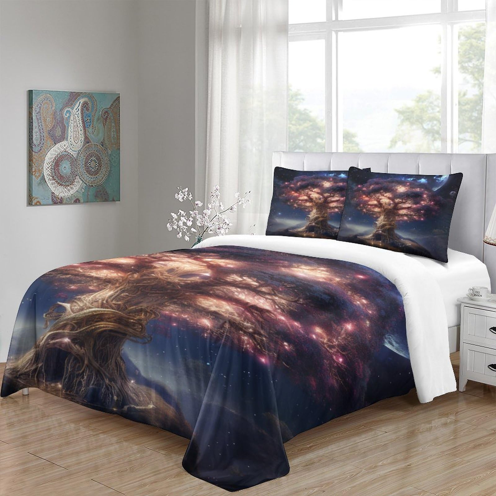 Glowing Tree 3D Print Natural Landscape Comforter Covers Quilt Cover for Teens And Adults Duvet Cover Soft Microfiber with Zipper Closure with Pillow Cases Bedding Set 3 Pieces Queen(228x228cm)