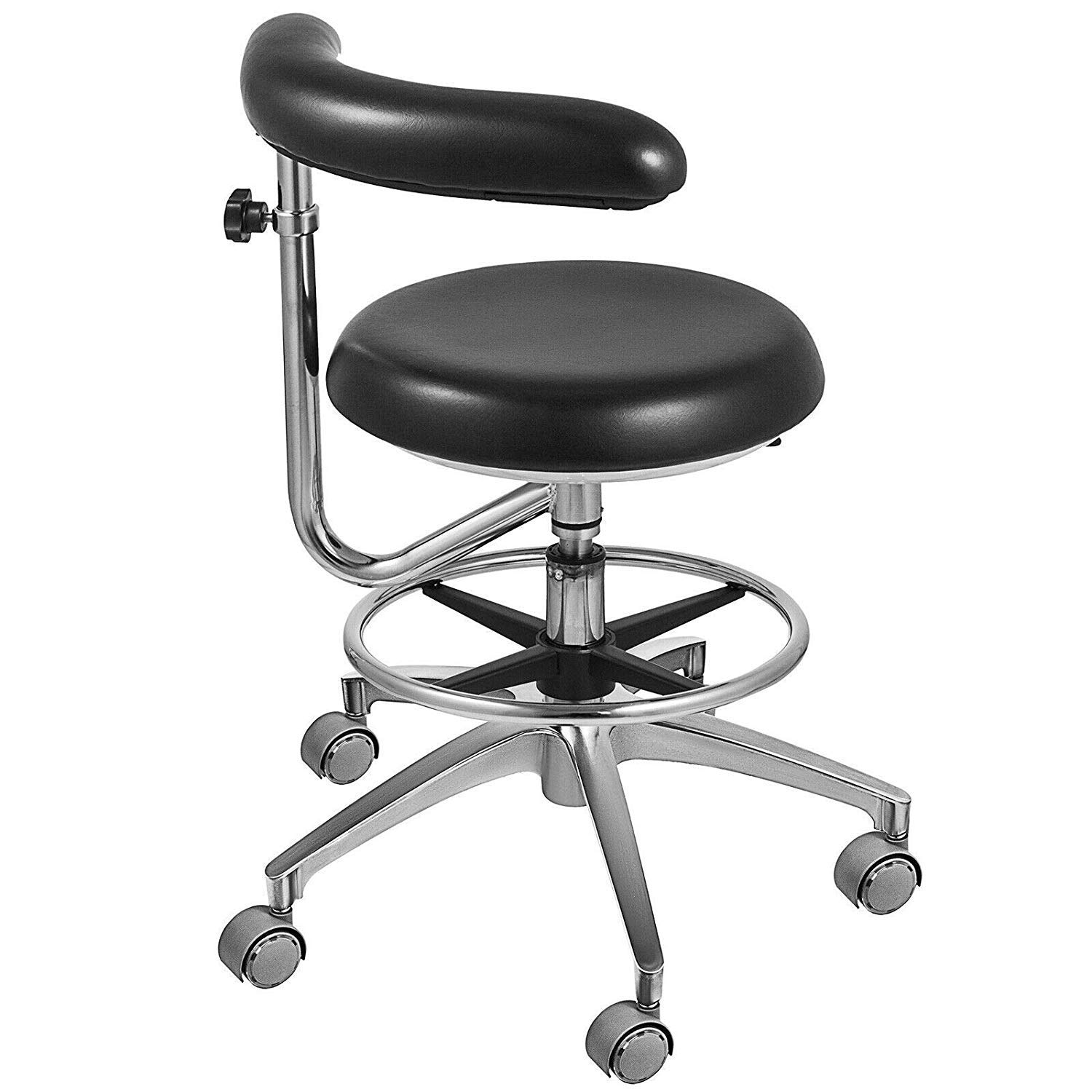 NSKI Dental Stool Medical Assitant Nurse Chair 360° Rotation PU Leather Black US Stock