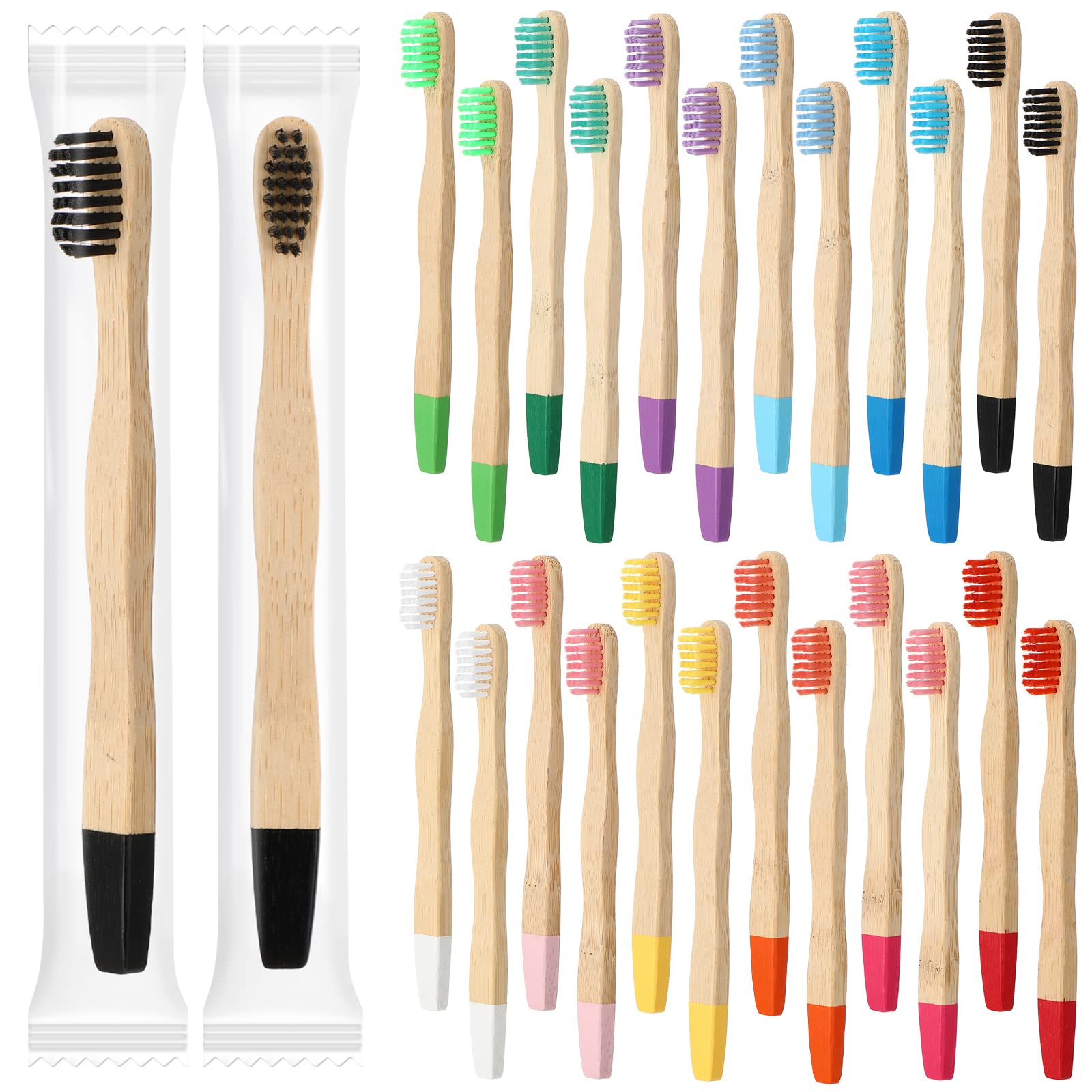 Estune Kids Bamboo Toothbrushes Soft Bristle Toothbrush Individually Wrapped Toddler Toothbrush Manual Travel Tooth Brushes for Kids Children Adults School Travel Teeth Oral Supplies 5.7 Inch(24 Pcs)