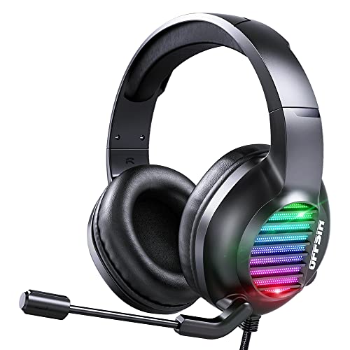 OFFSIR Gaming Headset with Microphone for PS4 PS5 Xbox One PC, Gaming Headphones with RGB Light, Noise Canceling Mic, Bass Surround Sound Headsets for Playstation Xbox 1 Nintendo Switch Laptop Mac