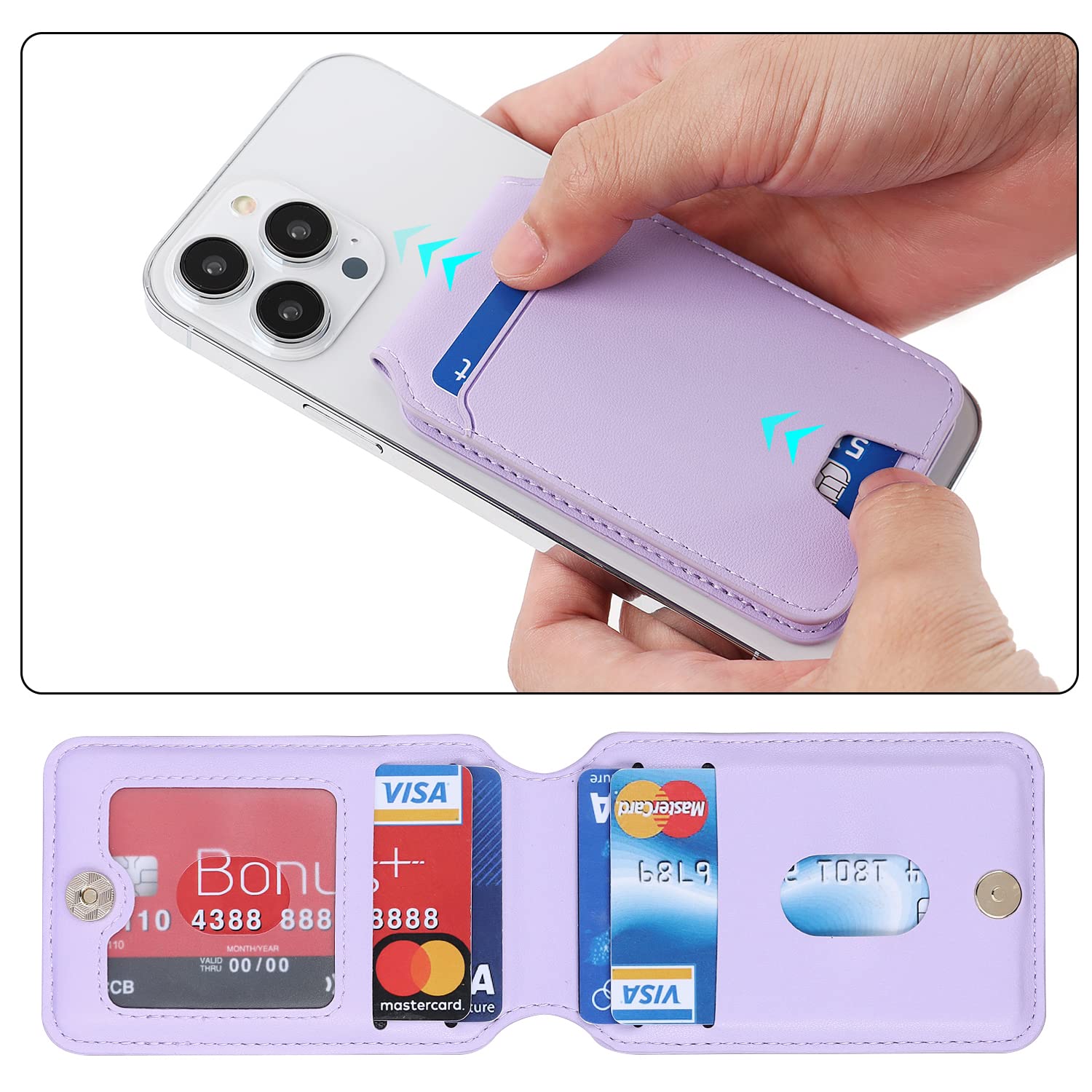 Cavor Magsafe Wallet for Apple Wallet Magsafe Magnetic Phone Magsafe Wallet 14 Pro Max/14 Pro/15/14 Plus/13/12 MagSafe Card Holder,Phone Wallet,Phone Case Credit for iPhone 15/13/12,Purple