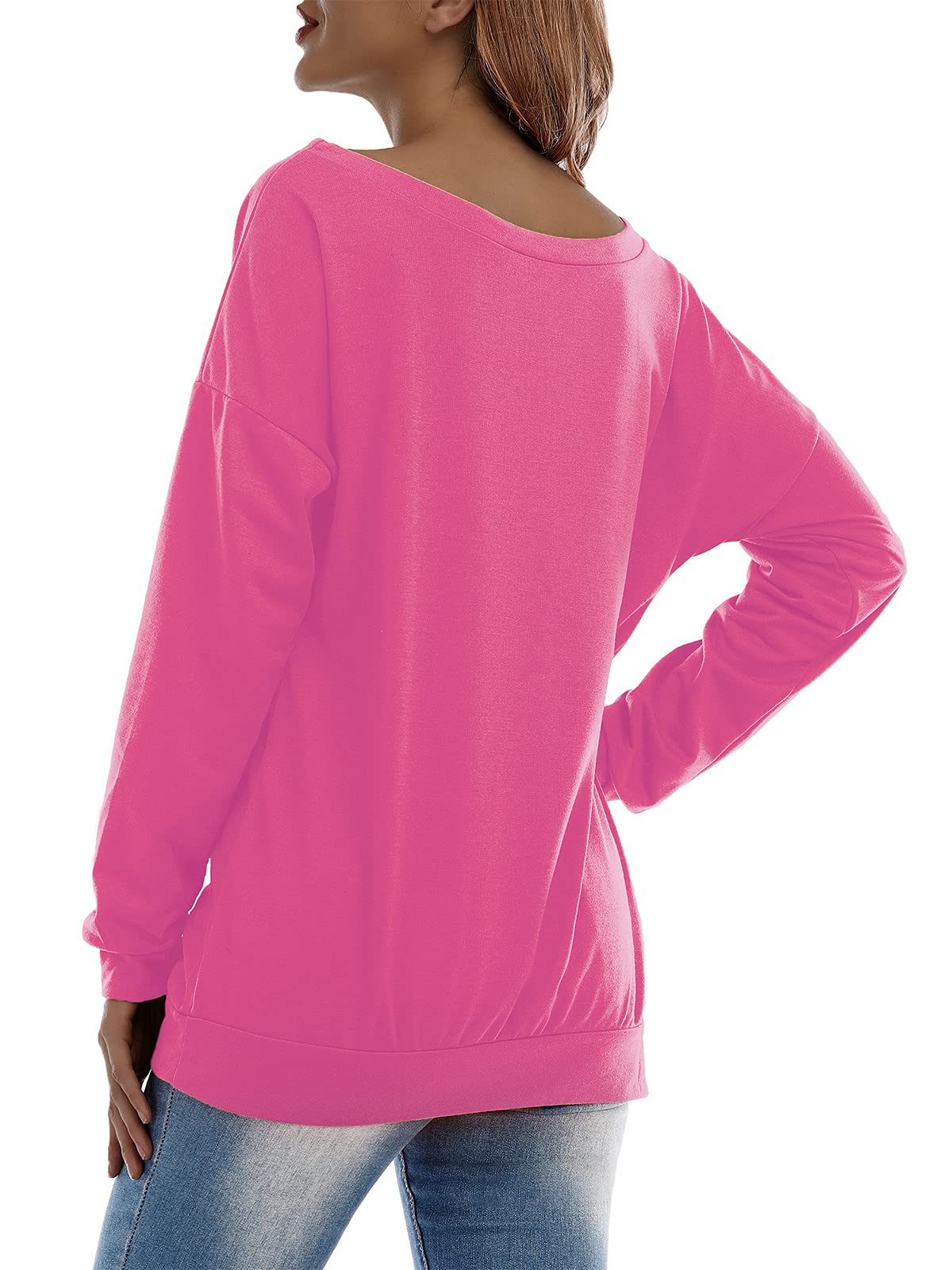 Century Star Women Long Sleeve Sweatshirts Off the Shoulder Sweatshirt Oversized letter Print Sweaters Pullover Casual Shirt Tops Rose Red Large (Lable Size Medium)