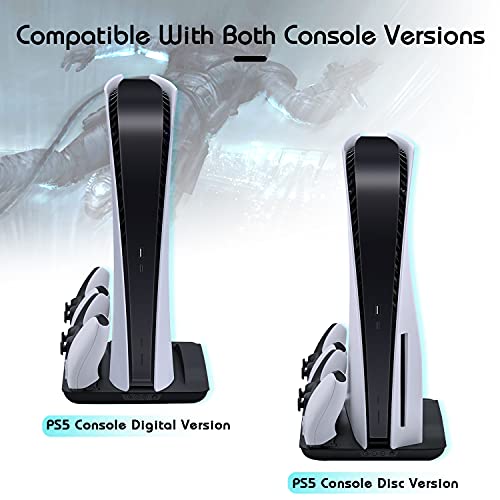 Mcbazel Cooling Fan and Dual Controller Charger Station for PS5 Console, Cooler Station and Charging Dock with Extra USB Ports for Playstation 5 UHD and Digital Edition β Black