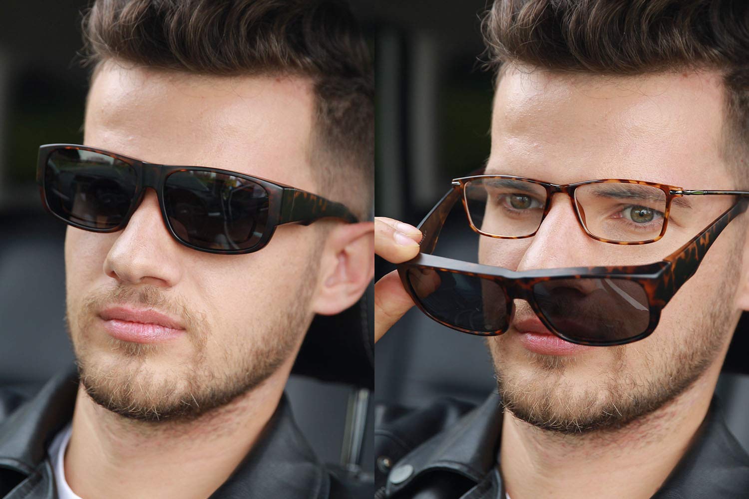 CAXMAN Oversized Fits Over Sunglasses Mirrored Polarized Lens for Prescription Glasses with Soft PU Case, Black Frame Black Lens, Size 55mm