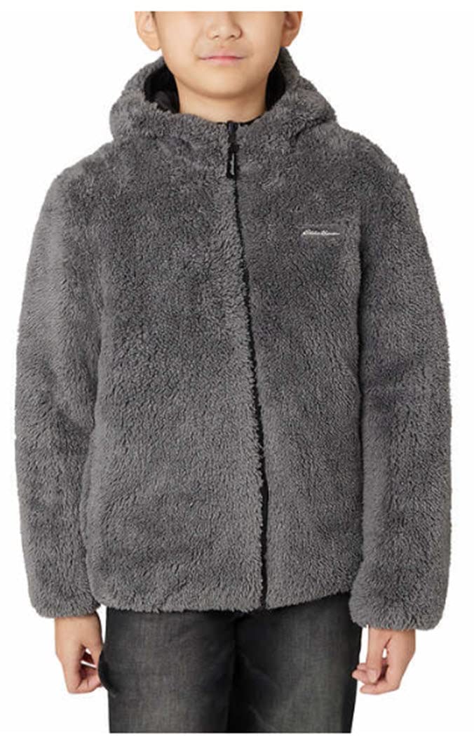Eddie Bauer Kids Reversible Plush Hoodie Jacket (Onyx, Large 14/16)
