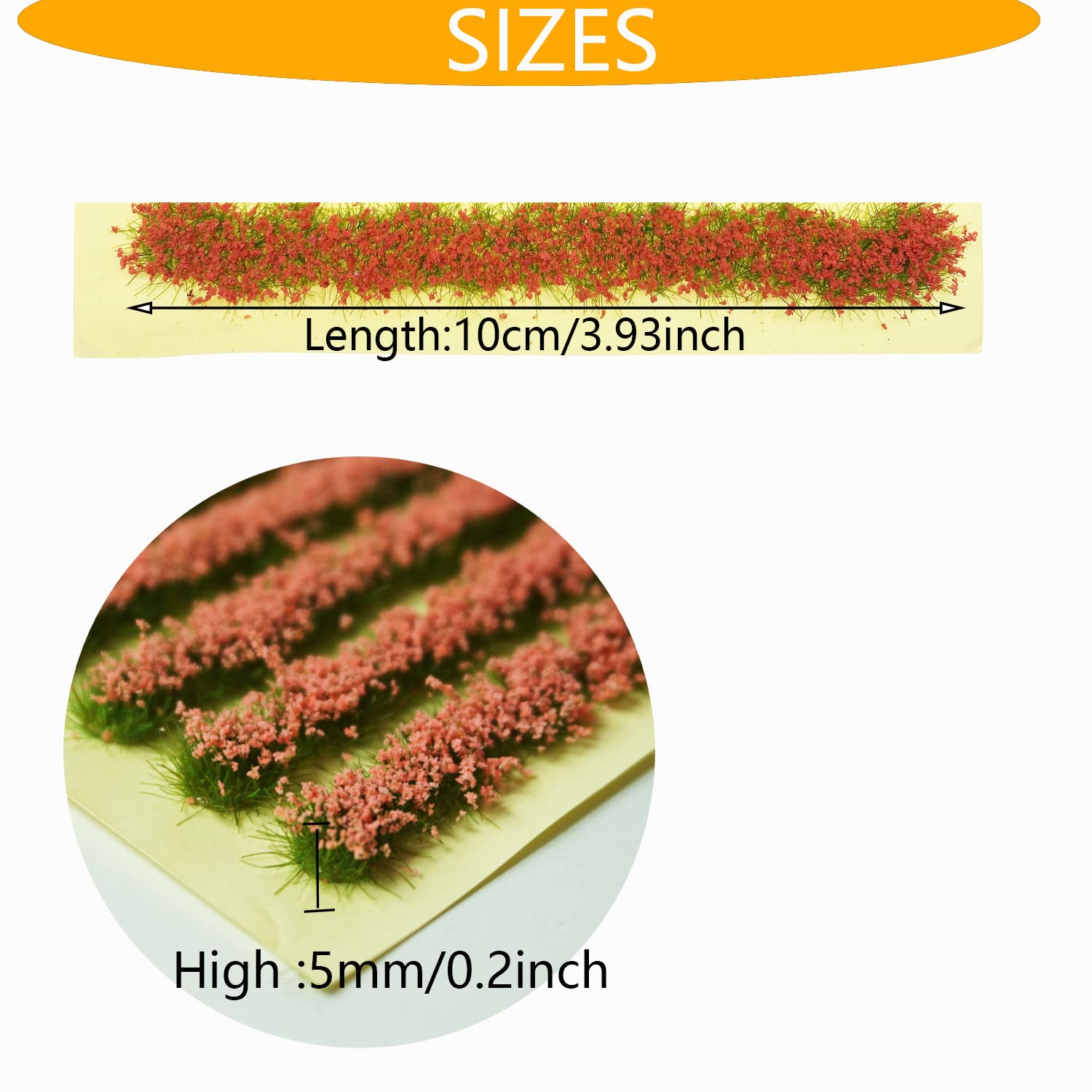 Cayway 2 Color Miniature Shrub Strips Static Shrub Vegetation Groups DIY Miniature Colorful Flower Cluster Static Grass Tuft for DIY Model Train Landscape Railroad Scenery, Orange