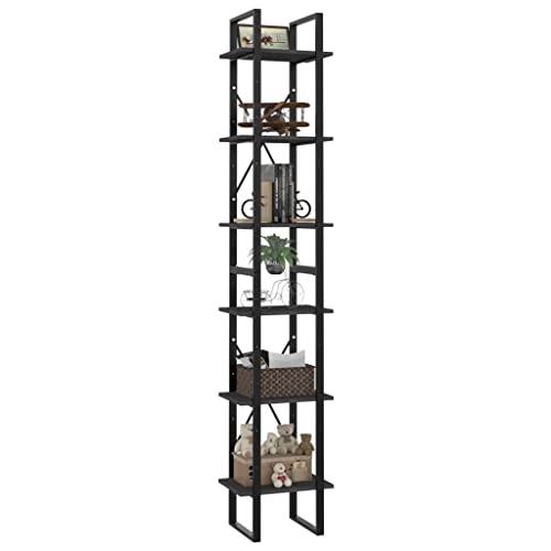 MNISDFL Industrial Shelves Large Etagere Bookshelf 6-Tier Book Cabinet Gray 15.7"x11.8"x82.7" Engineered Wood for Living Room, Study, Kitchen, Home Office
