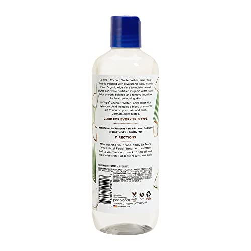 Dr Teal’s Witch Hazel Facial Toner, Coconut Water, 16 fl oz (Pack of 2) (Packaging May Vary)