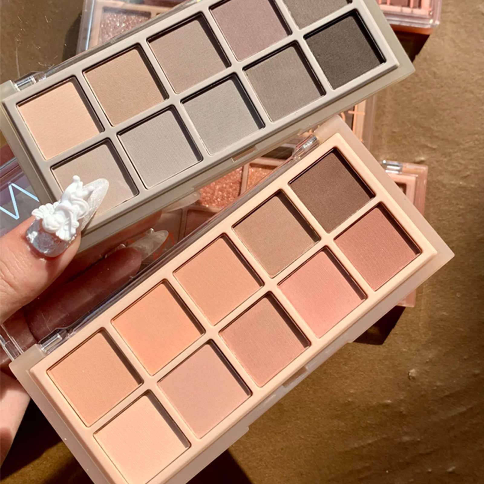 Erinde 10 Colors Eyeshadow Palette, Matte Shimmer Glitter Eye Shadow Palette Makeup, Ultra-Blendable, High Pigmented, Naturing-Looking, Neutral Nude Eyeshadow Palette with Professional Brush, 2PCS