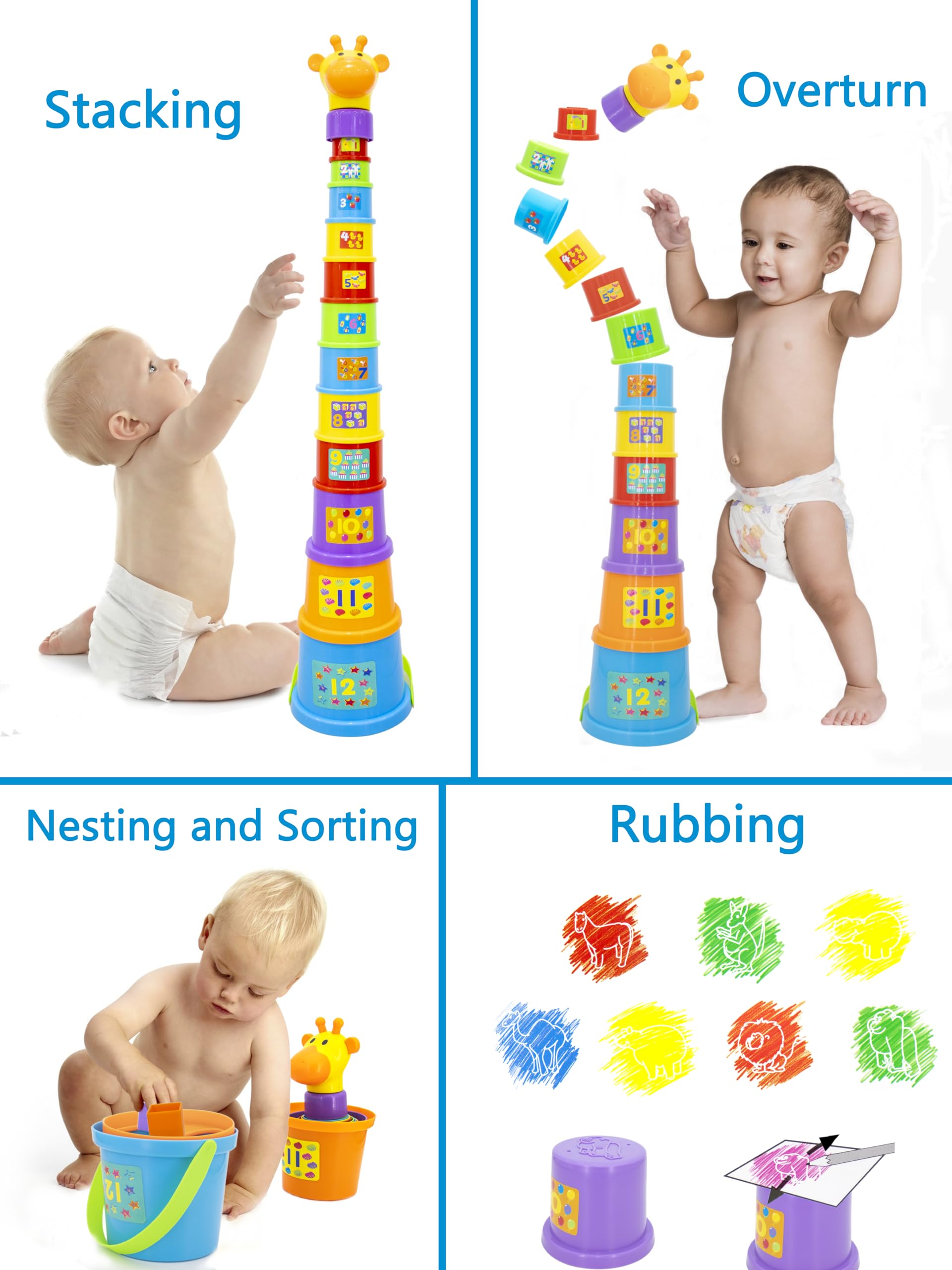 Fun Time Stacking Toys for Toddlers 1-3, Montessori Baby Nesting Cups Building Blocks, Sensory Development STEM Learning Toys for Babies 6-12 Months