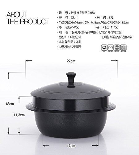 Hansang IH Induction Ceramic Cauldron Korean Traditional Pot All Heat Sources Cookable (22CM 3.7L)