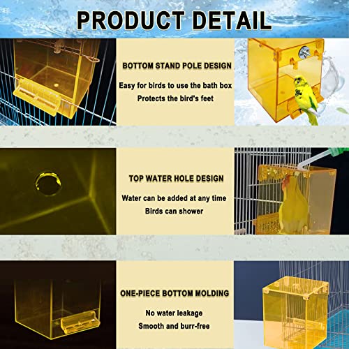 kathson Parrot Bath Box Hanging Bird Bathtub Tub Bath Acrylic No-Leakage Shower Box Bowl Cage Accessory for Small Pet Bird Parakeets Canary Cockatiel Budgies Lovebirds(Yellow)