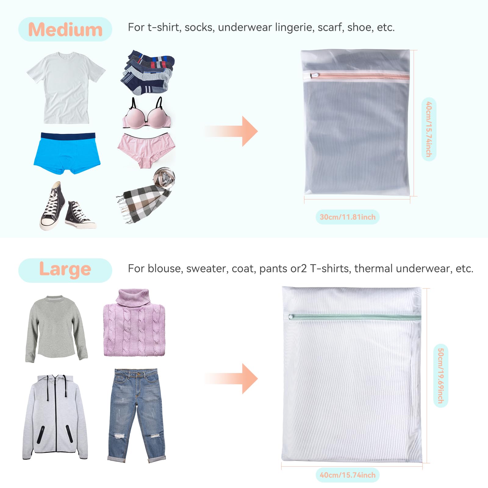 Iorbur Small Laundry Net for Washing Machine, Laundry Net 30 x 40 & 40 x 50 cm, Suitable for Sweaters, Coats, Socks, Shirts, Stuffed Animals, Jeans, etc. - 2 Pieces