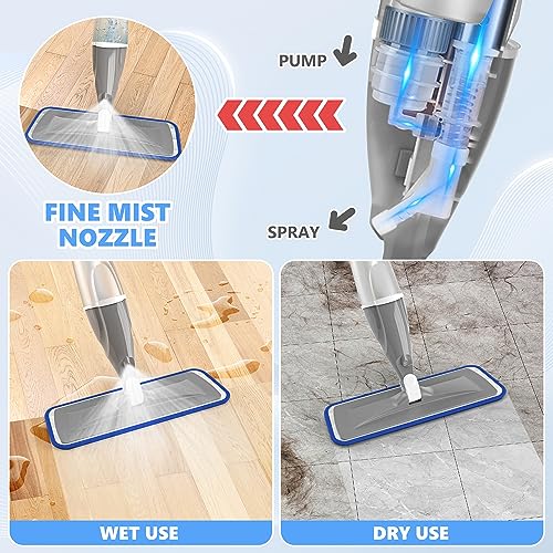 Spray Mops for Floor Cleaning Microfiber Floor Mop for Hardwood Floors Wet Dust Mop Flat Mop Floor Cleaner Mop with 4 Washable Pads 440 Ml RefillableĀ Bottle for Wood Floor Tile Laminate Vinyl Kitchen