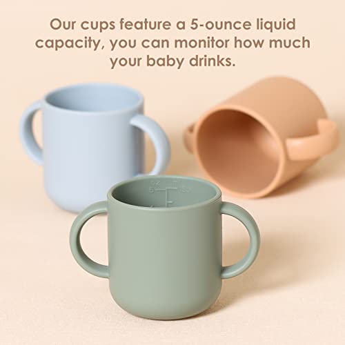 ROCCED Baby Silicone Bowls with Suction Toddler Bowls and Spoons Set Training Cups for Baby Silicone Baby Feeding Set Baby Cups with 2 Handles Silicone-Sage