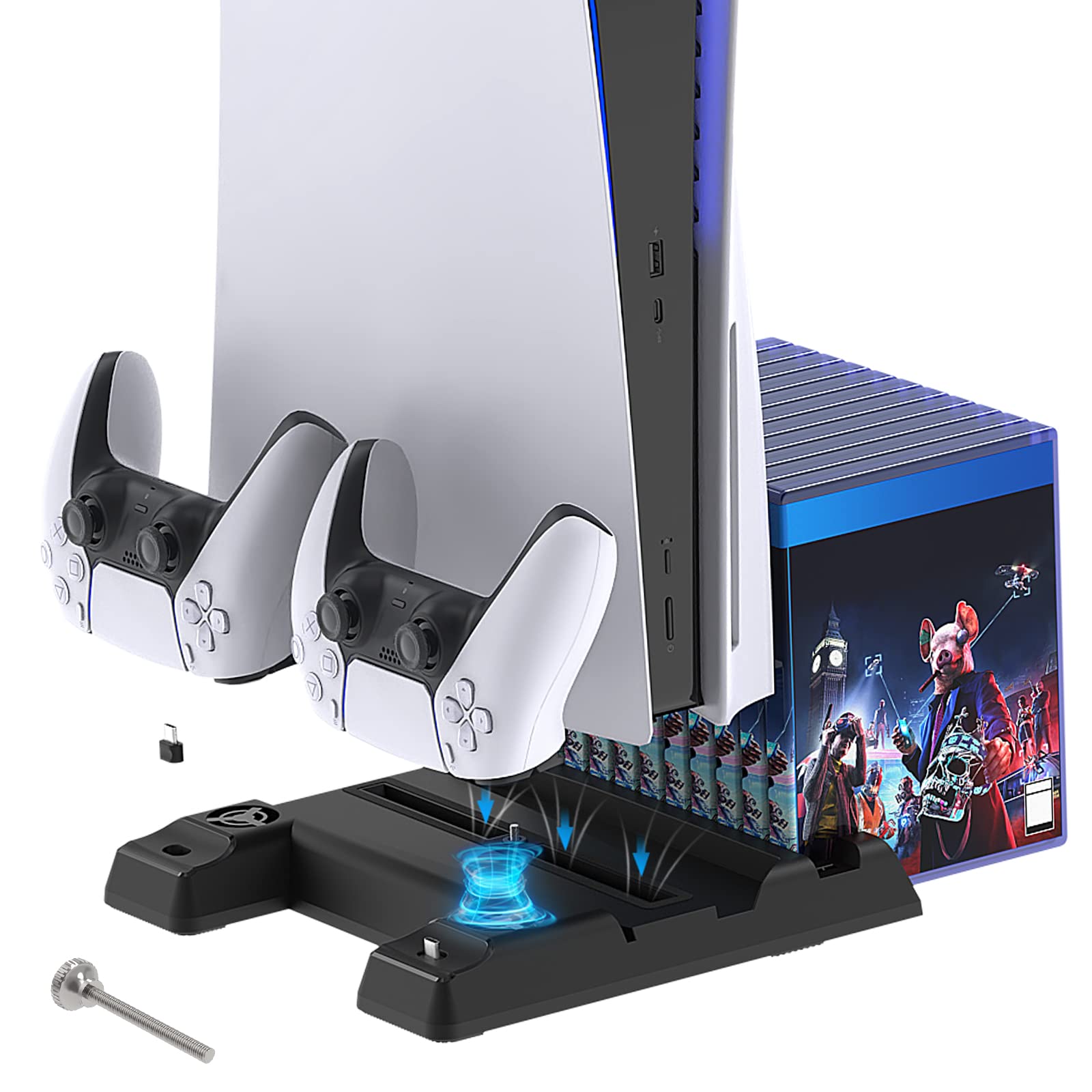 Cooling Station with Controller Charger for PS5, YUANHOT Stand with Cooling Fan, Controller Charging Dock, Game Slots Accessories Compatible with Playstation 5 Digital & Disc Edition