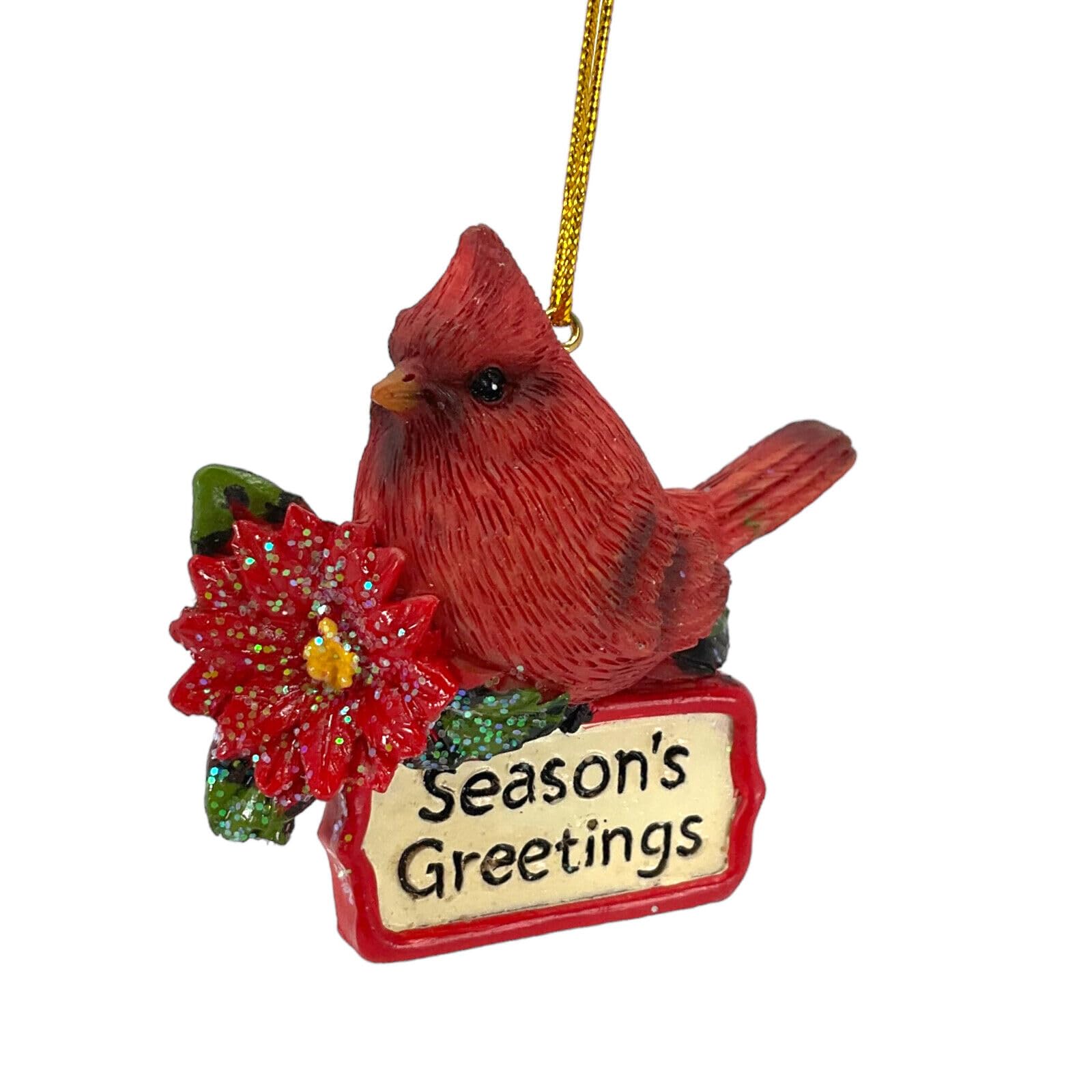 Christmas Greetings Cardinal Bird with Sign Tree Ornament 3 Piece Set - Gifts and Decorations for Christmas, Halloween and Holidays