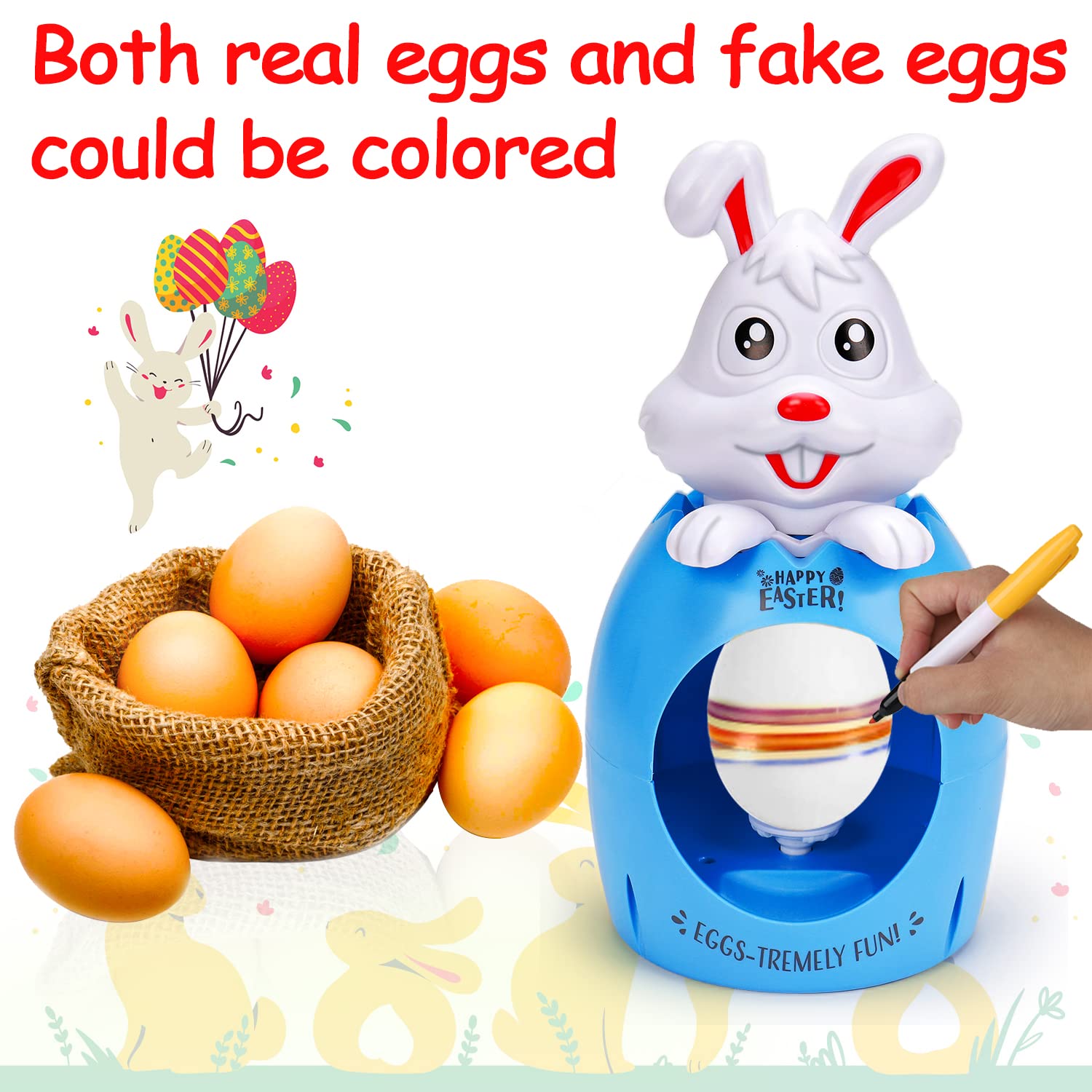 Easter Egg Decorating kit, Bunny Spinner Decorating Machine Easter Basket Stuffer Egg Fillers for Toddlers Easter Pinata Gifts Dye Craft Set with 8 Dying Marker 10 Plastic Eggs Hunt for Kids Boy Girl