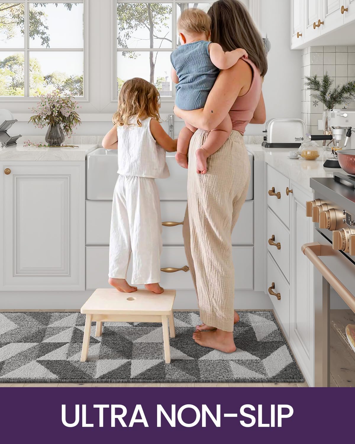 DEXI Kitchen Mats for Floor Hallway Non Skid Washable Rugs Set,20"x32"+20"x47", Grey